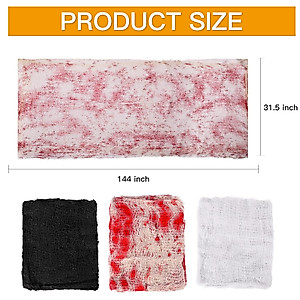 3Pcs Halloween Creepy Cloth 144x31 Inches Spooky Halloween Gauze Cheesecloth Halloween Party Decorations Supplies Indoor Outdoor Wall Yard Patio Decor(Black, White, Blood Red)