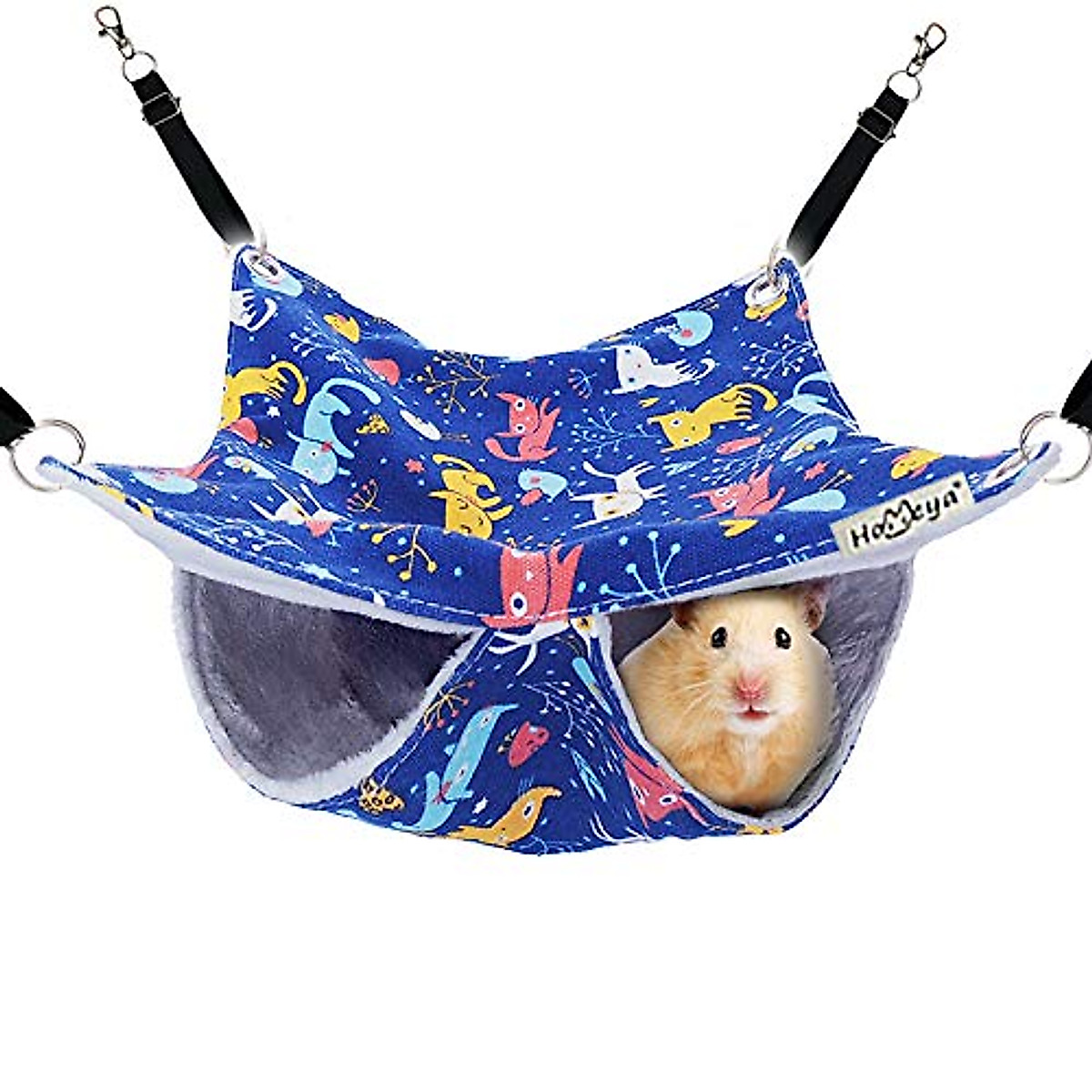 HOMEYA Pet Small Animal Hanging Hammock, Bunkbed Hammock Toy for Ferret Hamster Parrot Rat Guinea-Pig Mice Chinchilla Flying Squirrel Sleep Nap Sack Cage Swinging Bed Hideout (Small Cat Pattern)