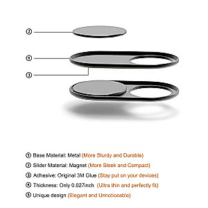 Stock Ultra Thin Metal Aluminum Webcam Security Cover Sticker for Laptop, Desktop, PC, Macboook Pro, iMac, Mac Mini, Computer, Smartphone, Protecting Your Privacy Security (Black)