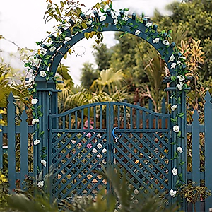 LikSoor 4 Pcs 28Ft Flower Garland White Fake Roses Vines Bedroom Aesthetic Spring Summer Hanging Artificiales para Decoracion for Room,Tea Party,Wedding Arch Decor…