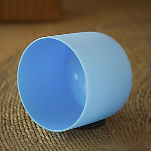 KVKA 432Hz G Note Throat Chakra Blue Color Frosted Quartz Crystal Singing Bowl 10 inch with Carrying Case for Sound Healing
