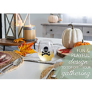 Elanze Designs Skull Crossbones Black 14 ounce Glass Stemless Wine Tumbler Glass