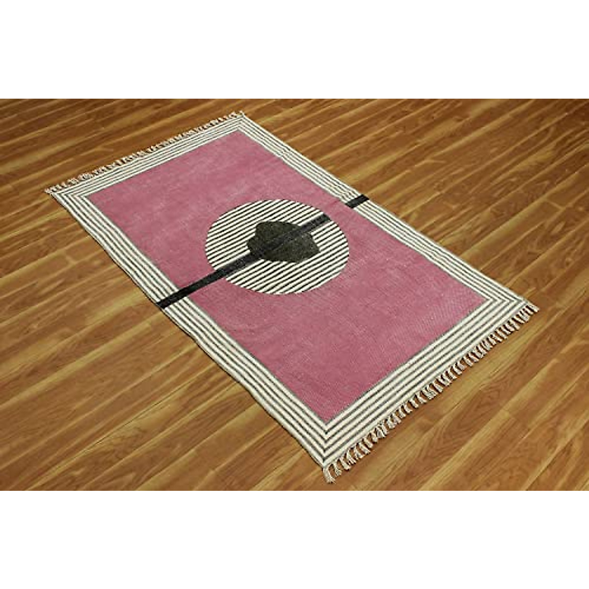 Casavani Indian Handmade Pink, Black Solid Area Rug Boho Kilim Flat Weave Indoor Hall Room Decor Carpet Throw Rug Boho Rugs for Bedroom Living Room Bathroom Balcony 2.6x8 Feet Runner