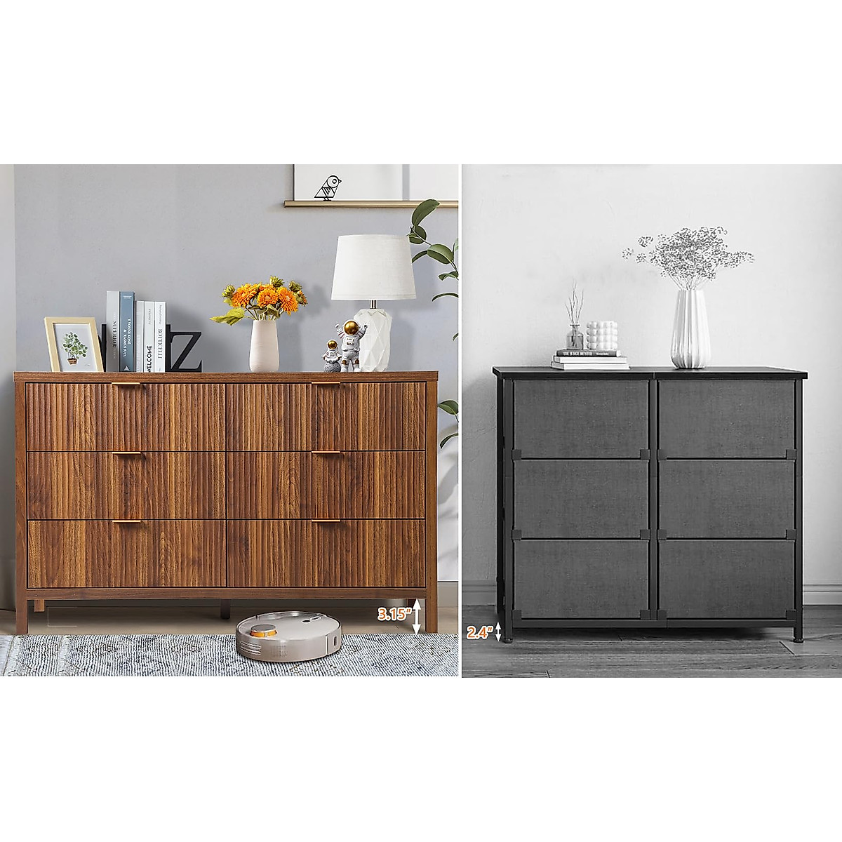 affeivul Mid Century Modern Dresser TV Stand, 6 Drawer Dresser for Bedroom Wood, Farmhouse Boho Storage Cabinet Side Table with Solid Natural Wood Legs, Long Wooden Dresser for Closet (Walnut)