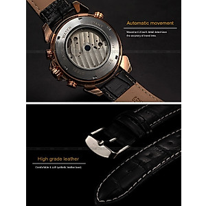 MASTOP Men Black Tourbillon Rose Golden Aviator Automatic Mechanical Watch