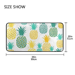 Pineapple Kitchen Rugs Summer Yellow Blue Bath Runner Rug Non Slip Area Mat Rugs for Bathroom Indoor Carpet Doormat Floor Dirt Trapper Mats Shoes Scraper 39"x 20"