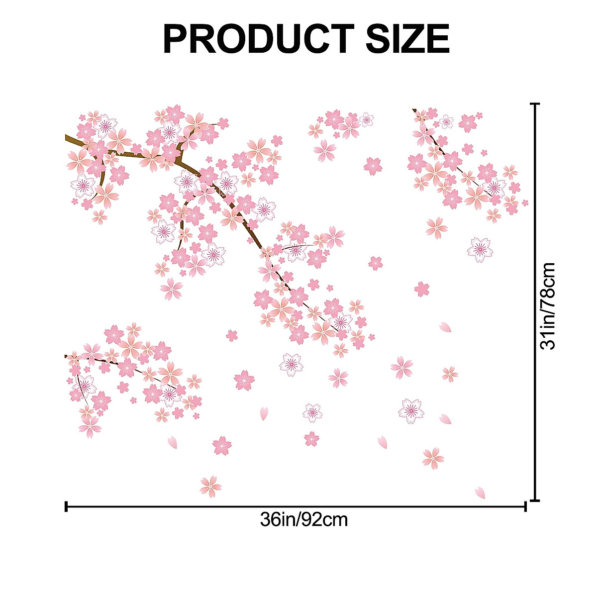 RW-045 Giant Pink Peach Blossom Wall Decals Plum Flowers Tree Branches Wall Stickers DIY Removable Cherry Floral Trees Petals Wall Decor for Kids Girls Bedroom Living Room Nursery Office Decoration