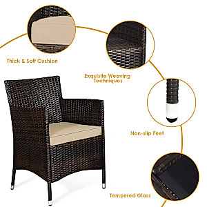 HAPPYGRILL 4-Piece Patio Furniture Set Outdoor Rattan Wicker Conversation Set with Cushioned Sofa and Coffee Table for Porch Backyard Garden Poolside