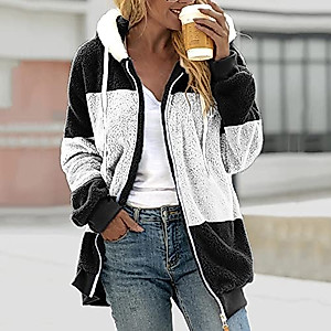 Winter Coats For Women, Shearling Jacket Fuzzy Loose Large Size Plush Multicolor Paneled Hooded Zip Jacket Fur Coats Women Faux Fall Jackets 2023 Ski With Hood, Jacket Coats (XL, White)