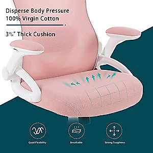 NORDICANA Pink Ergonomic Mesh Office Chair, High Back Desk Chair - with Upholstered Headrest, Flip-Up Arms, Tilt Function, Lumbar Support, Swivel Computer Task Chair