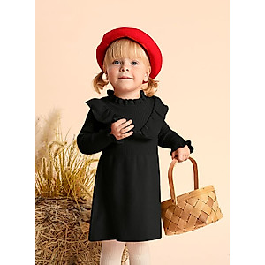 BesserBay Infant Girls Adorable Fall Ruffle Trim Ribbed Knit Cozy Warm Black Sweater Dress 6-12 Months