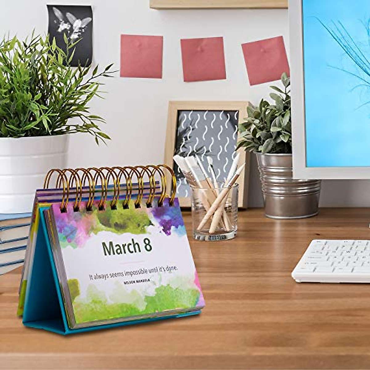 Motivational & Inspirational Perpetual Daily Flip Calendar with Self-Standing Easel (Watercolors)