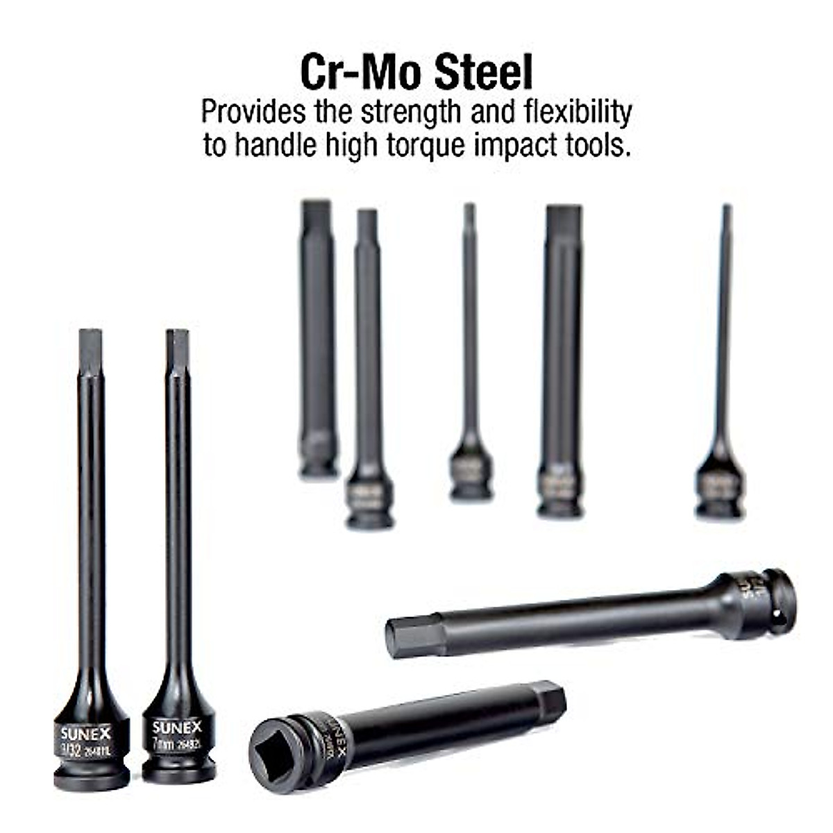Sunex 2637L, ½" Drive, 6" Long Master Impact Hex Driver Set, 20Piece, SAE/Metric, 1/4" - 3/4", 6mm - 19mm, Cr-Mo Steel, Heavy Duty Storage Case, Meets ANSI Standards