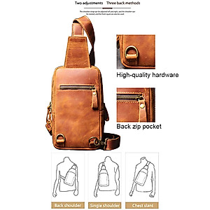 Guimiaray Vintage Men's Sling Bag Crazy Horse Leather Chest Bag Simplicity Outdoor Casual Crossbody bag