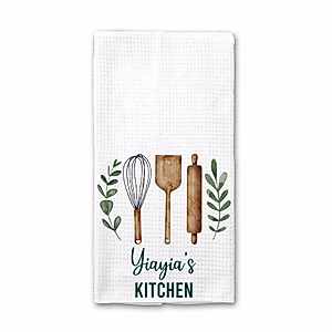 DiandDesignGift Yiayia's Kitchen Towel - Tea Towel Kitchen Decor - Yiayia's Kitchen Soft and Absorbent Kitchen Tea Towel - Decorations House Towel - Kitchen Dish Towel Yiayia's Birthday Gift