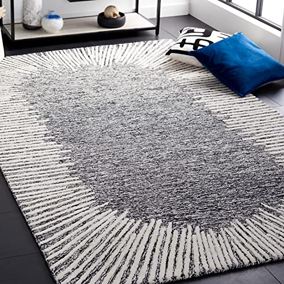 Safavieh Abstract Collection 3' x 5' Black/Ivory ABT478Z Handmade Wool Area Rug