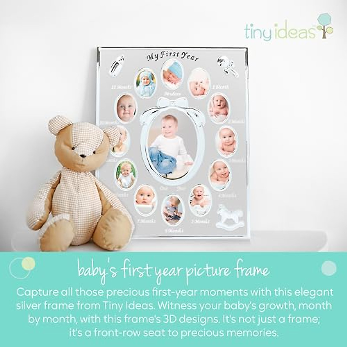 tiny ideas Baby's My First Year 12-Month Picture Frame, Silver