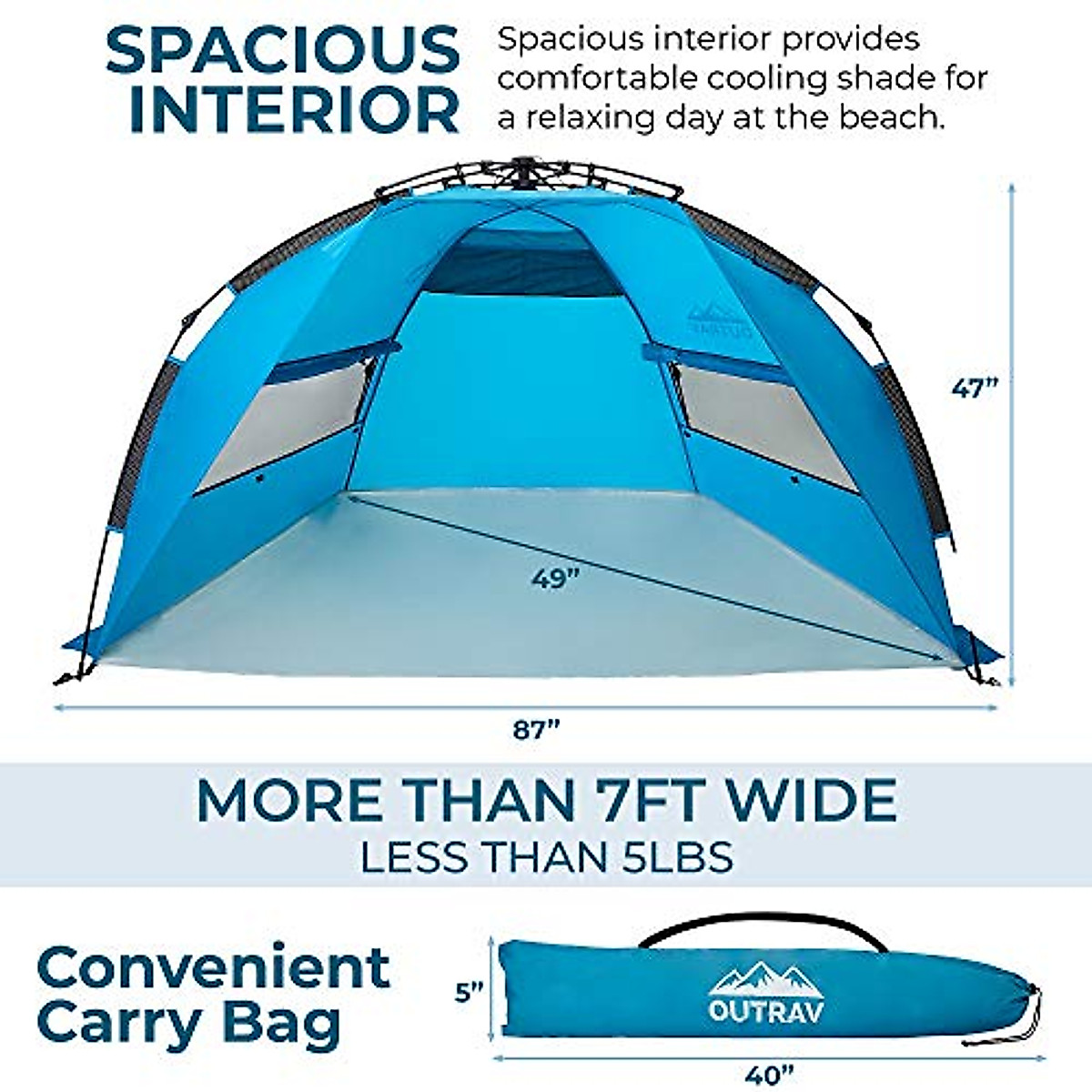 Pop Up Beach Tent – Quick and Easy Set Up, Family Size, Portable Sun and Water Shelter and Shade Canopy – for Fishing, Camping, Hiking and Outdoor Activities – by Outrav