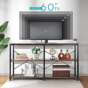 VIVOHOME 55 Inch Narrow Console Table, Industrial Sofa Table Behind Couch with 3-Tier Storage Shelves, Metal Frame, Easy Assembly, for Entryway, Hallway, Living Room