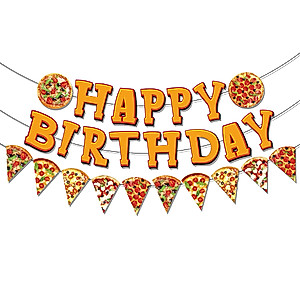 Pizza Party Birthday Banner Pizza Photo Pennant Banner Pizza Happy Birthday Banner Pizza Slice Bunting Banner for Pizza Theme Party Decoration Baby Shower