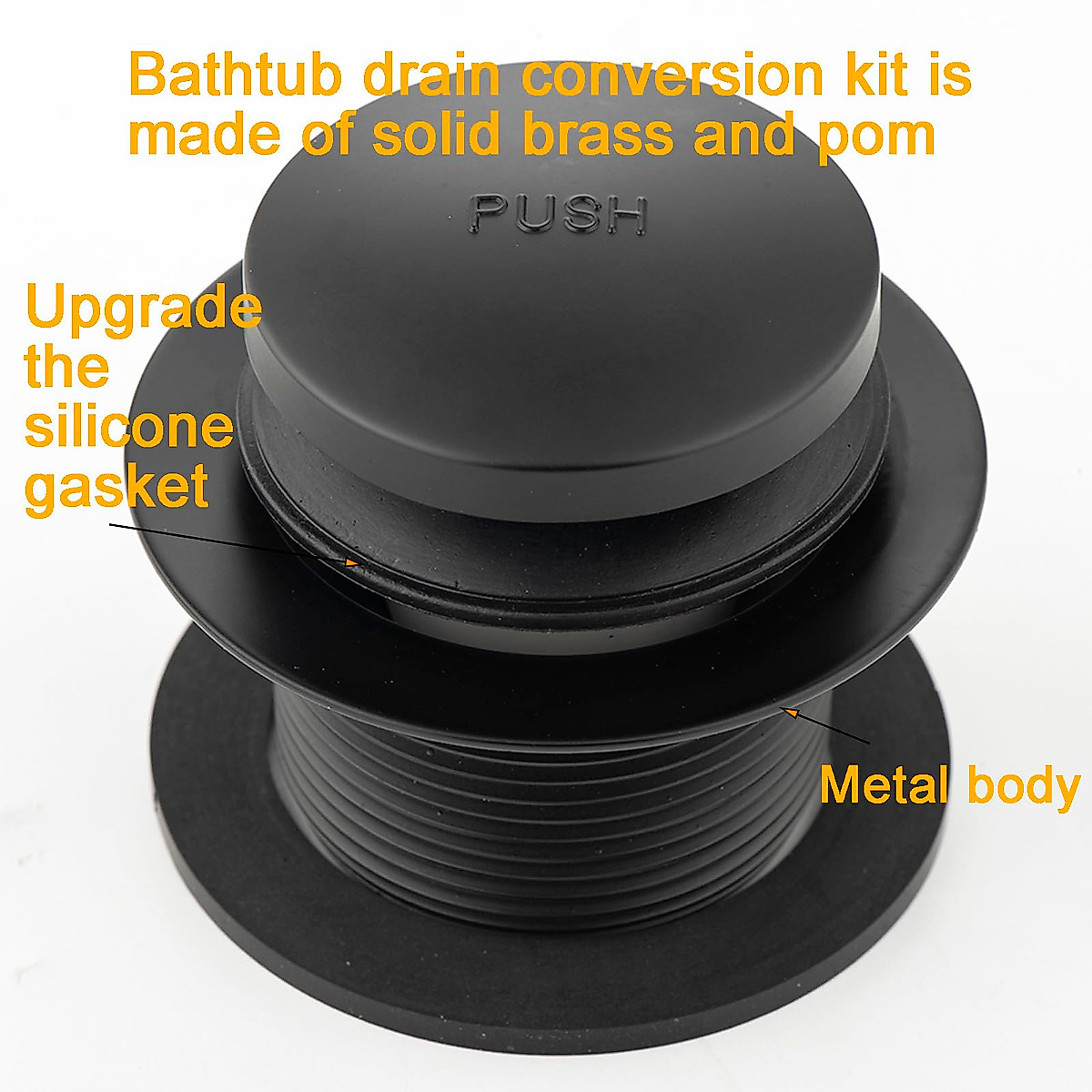 (1 Pack) Yariwiz 1-1/2" Matte Black Bathtub Tub Drain Kit Bath Waste Overflow Drain Tube Assembly with Touch-Toe Tub Drain Stopper and Overflow Faceplate Matte Black