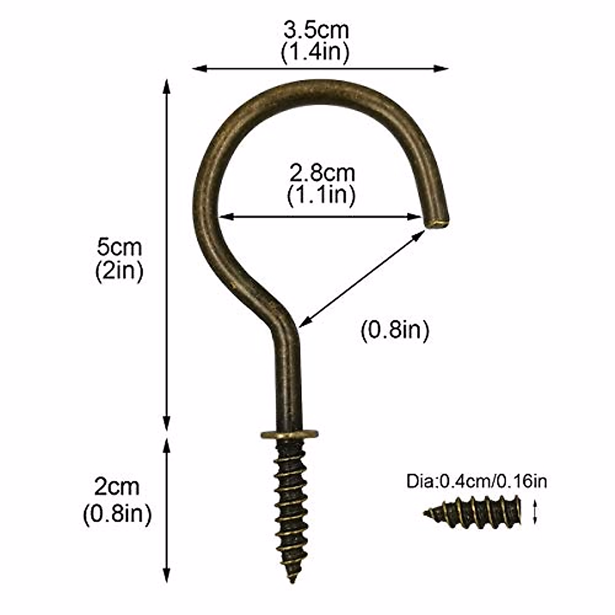 Chenzt 2" Antique Bronze Cup Hooks,Big Screw in Hooks,2 Inch Antique Brass Ceiling Hooks,Christmas Lights and Plant Hanger Hooks,Drapery Curtain Tieback Hooks,Indoor and Outdoor Hooks 20Pcs