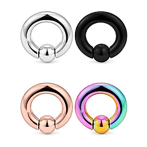 SCERRING 8G PA Ring Captive Bead Rings Spring Action CBR Monster Screwball Rings 316L Surgical Steel Pierced Body Jewelry Inner Diameter 12mm I/2Inch 4PCS