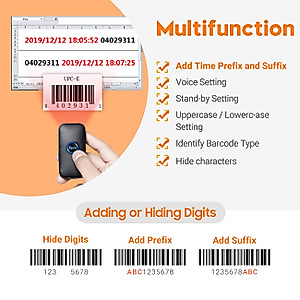 Tera 1D Mini Barcode Scanner, 3-in-1 Works with Bluetooth & USB Wired & 2.4G Wireless Laser 1D Bar Code Reader, Portable Barcode Scanner Work with iOS, Windows, Android, for Tablet or Computer, 5200C