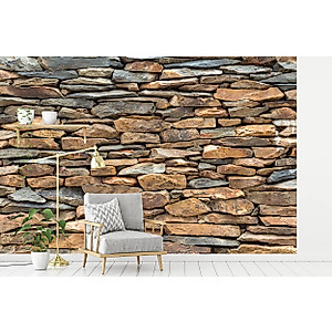 GREAT ART Large Photo Wallpaper – Shale Stonewall – Photo Decoration Stones Optic Mural Rocks Walls Rustic Stone Industrial Design Look Wall Decor Image Decor Wall Mural (132.3x93.7in - 336x238cm)