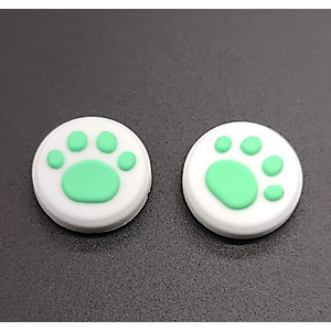 2 x Silicone Analog Controller Thumb Stick Joystick Grips Cap for Switch NS & Switch Lite Controller Joy-Con ThumbStick Cute Cat Paw Claw (White-Green)