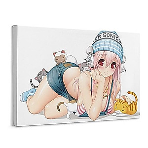 Super Sonico Anime Posters Kawaii Girls Swimsuit Cartoon Aesthetic Poster (3) Wall Art Paintings Canvas Wall Decor Home Decor Living Room Decor Aesthetic 16x20inch(40x51cm) Frame-Style