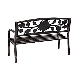 Plow & Hearth Weatherproof Outdoor Bench | Holds Up to 300 lbs | Garden Patio Porch Park Deck | Metal | Bronze