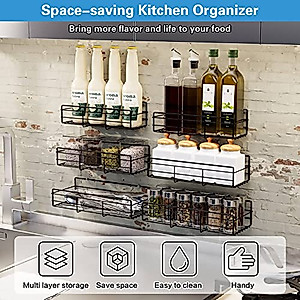 Goabroa Spice Rack Wall Mount Organizers, Large Capacity Hanging Spice Racks for Kitchen Wall Cabinet Door Pantry RV, 6 Pack Black Space-saving Seasoning Storage Rack