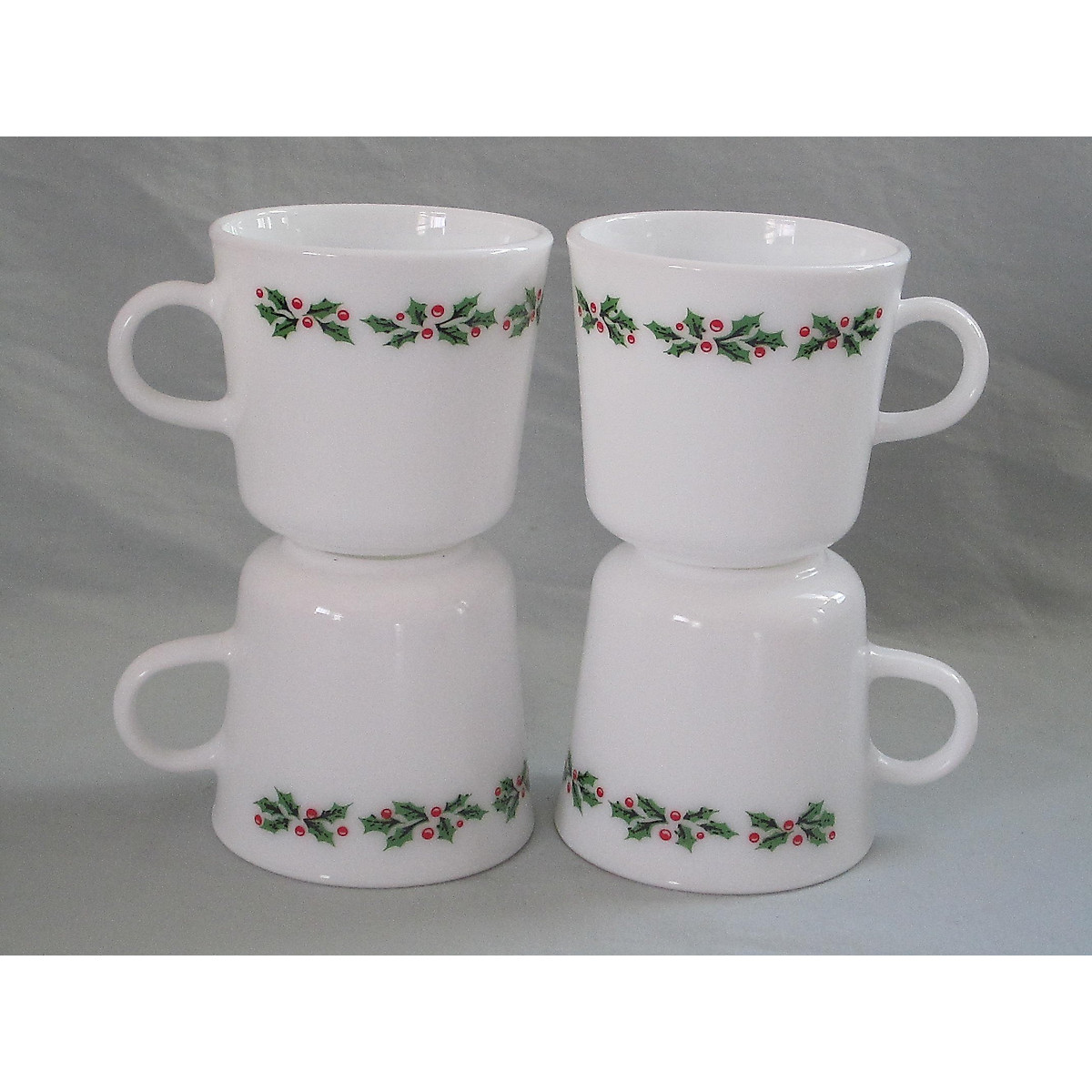 Corelle 1980s Corning Holly Days Cups Mugs - Set of 4
