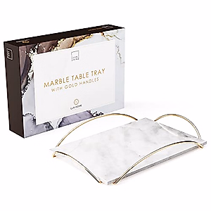 White Marble Tray - Ottoman Tray - Serving Tray with Handles - Decorative Tray - Breakfast Bed Tray - Coffee Table Tray