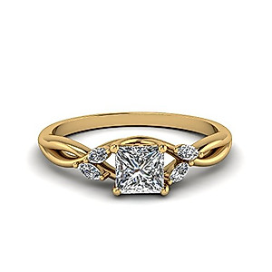 SISGEM 10K 14K 18K Solid Gold Twisted Engagement Rings for Women, Emerald/Princess/Oval/Marquise/Round Cut Moissanite Rings Wedding Engagement Anniversary Promise Bridal Bands with Engraved Name (Princess-Cut)