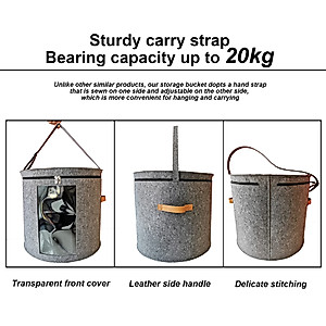 Aeeteek Hat Storage Box 19" D x 17" H Portable Felt Organizer Bucket Foldable Large Capacity Bag Round Travel Hat Container with Dust Proof Lid, Stuffed Animal Toys and Clothes Storage Bin (Grey)