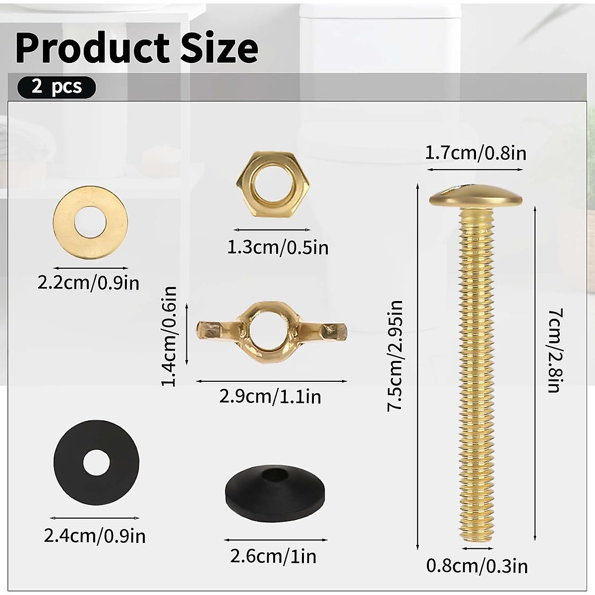 2Pcs Toliet Bolts Universal Toilet Bolts Kit ，Toilet Tank Bolts， Heavy Duty Bolts with Rubber,Stainless Steal Washers and Wing Nuts,Toilet Tank Bolts and Rubber Gaskets