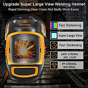 HZXVOGEN 3.94"X3.66" Large Viewing Screen True Color Solar Powered Auto Darkening welding Helmet 4 Arc Sensor Wide Shade 4~5/9-9/13 for TIG MIG Arc Weld Grinding Welder Mask (Model:LY800F)