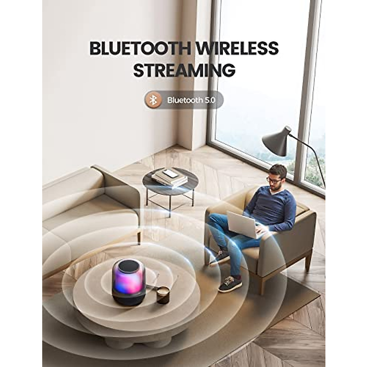 50W Subwoofer Bluetooth Speaker, Night Lights Speaker with Beat-Driven Light Show, True Wireless Stereo Pairing/Aux/TF Card, 24Hrs Playtime, Punchy Bass Loud for Party Home, Decoration Gift Lamp