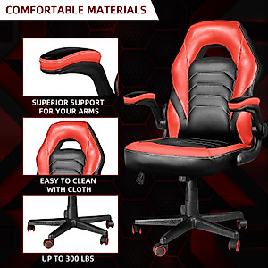 MUZII Office Desk Chairs, Computer Gaming Chairs, Desk Chair with Padded Armrests and Flip-up Armrests Video Game Chairs for Teens, Red