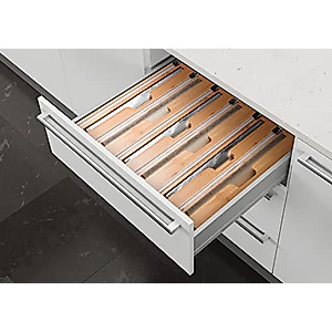 2 in 1 Wrap Dispenser with Cutter and Labels, Plastic Wrap, Aluminum Foil and Wax Paper Dispenser for Kitchen Drawer, Bamboo Roll Organizer Holder, Compatible with 12" Roll