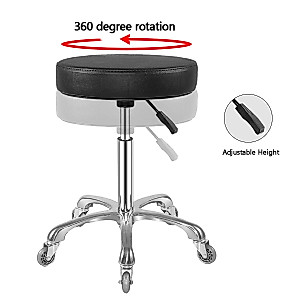Ainilaily Rolling Stool with Wheels, Heavy Duty Hydraulic Stool for Shop Guitar Lab Tattoo Workbench Medical,Adjustable Massage Swivel Stool Chair (Black)