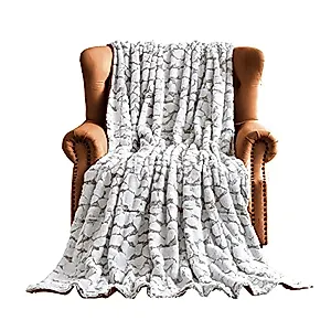 FY FIBER HOUSE Super Soft Rabbit Faux Fur Fleece Throw Blanket Thick Luxurious Faux Fur Plush Warm Fuzzy with Stone Pattern for Bed Sofa, 60"X80", Cappuccino