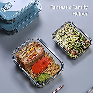 [10 Packs, 20 Pieces] Glass Food Storage Containers with Lids (Built in Vent), Airtight Meal Prep Containers, Glass Bento Boxes for Home Kitchen, BPA Free & Leak Proof (10 lids & 10 Containers) - Blue