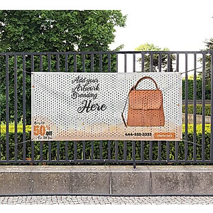 BannerBuzz Custom Fabric Mesh Banner, 115 GSM Polyester Mesh Fabric, Hemmed Edges with Grommets, Single Sided Print, 1440 DPI Dye Sublimation Printing (8’ W X 5’H)
