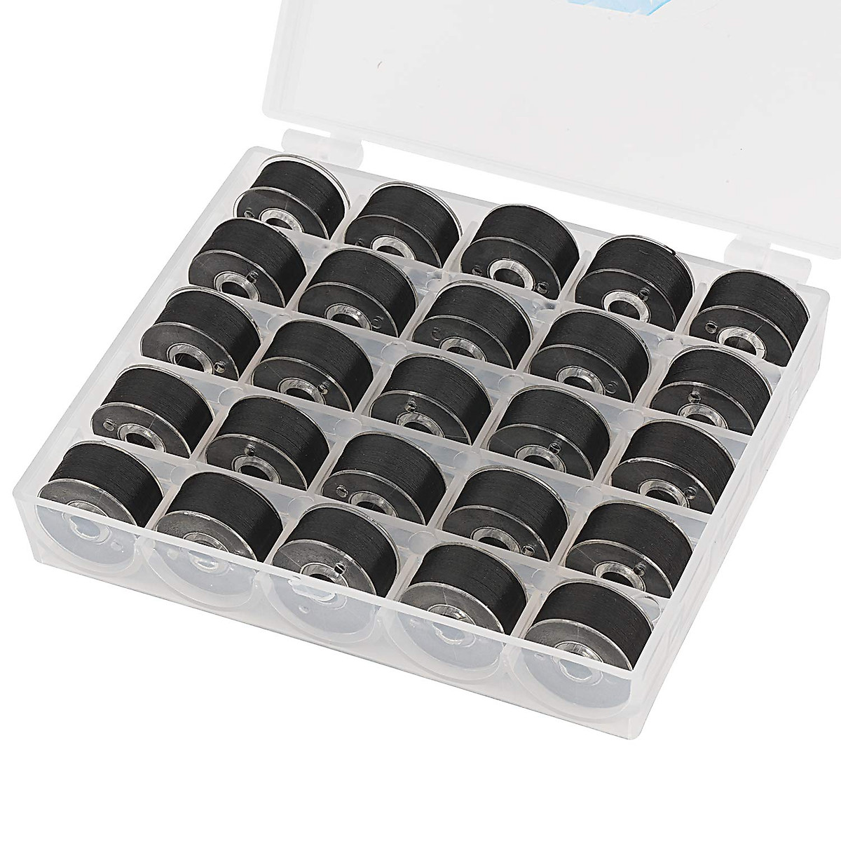 Simthread 25pcs Black Prewound Bobbin Thread Size A Class 15 (SA156) 60WT with Clear Storage Plastic Case Box 70D/2 for Brother Embroidery Thread Sewing Thread Machine DIY
