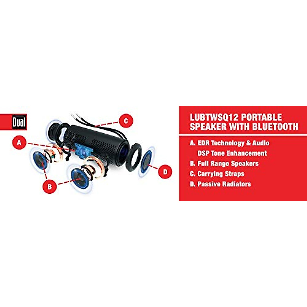 Dual Electronics LUBTWSQ12 Wireless Portable Bluetooth Speaker|TruWireless Bluetooth Stereo|Water Resistant IPX6 & Floats |360 Rich Dynamic Sound|100ft Wireless Range|15 Hour Playtime |Quick Charge