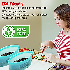 Reusable Silicone Food Storage Bags (Large 32oz = 1 Quart). These Zip Top Reusable Silicone Containers Make Great Freezer, and Oven Bags and Can Handle Extreme Temperatures. Airtight Zip Seal.