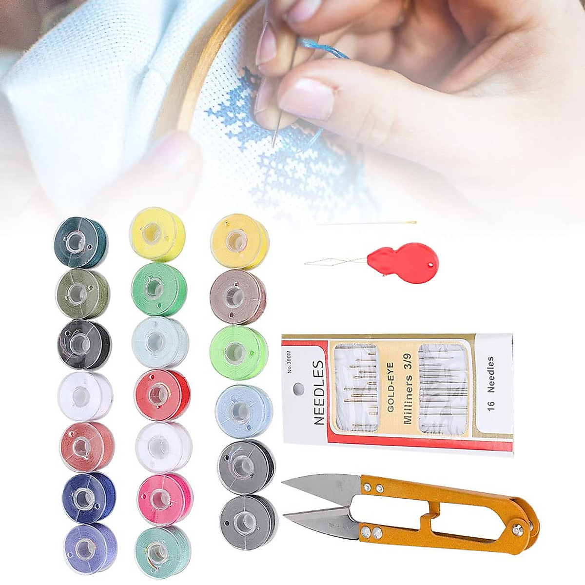 Cechoayuu Sewing Kit Set Portable Sewing Kit with Scissors,Thread Needle Portable DIY Crafts Accessories with Thread, Scissors, Needles, Tape Measure and Other Accessories